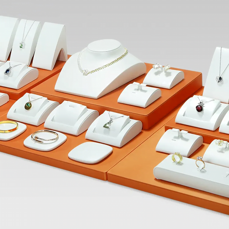 Jewelry Display Set Stand Orange White & Microfiber/Pu leather DS007 ...