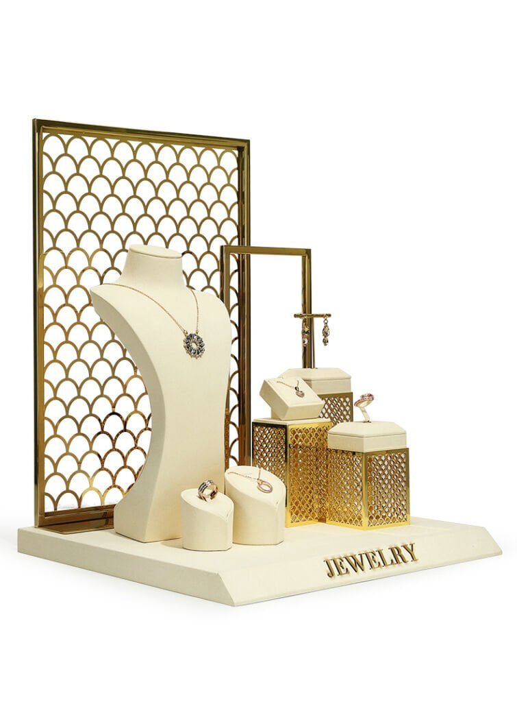 Jewelry Display Set Stand Beige & Microfiber DS043 - Barak Trading