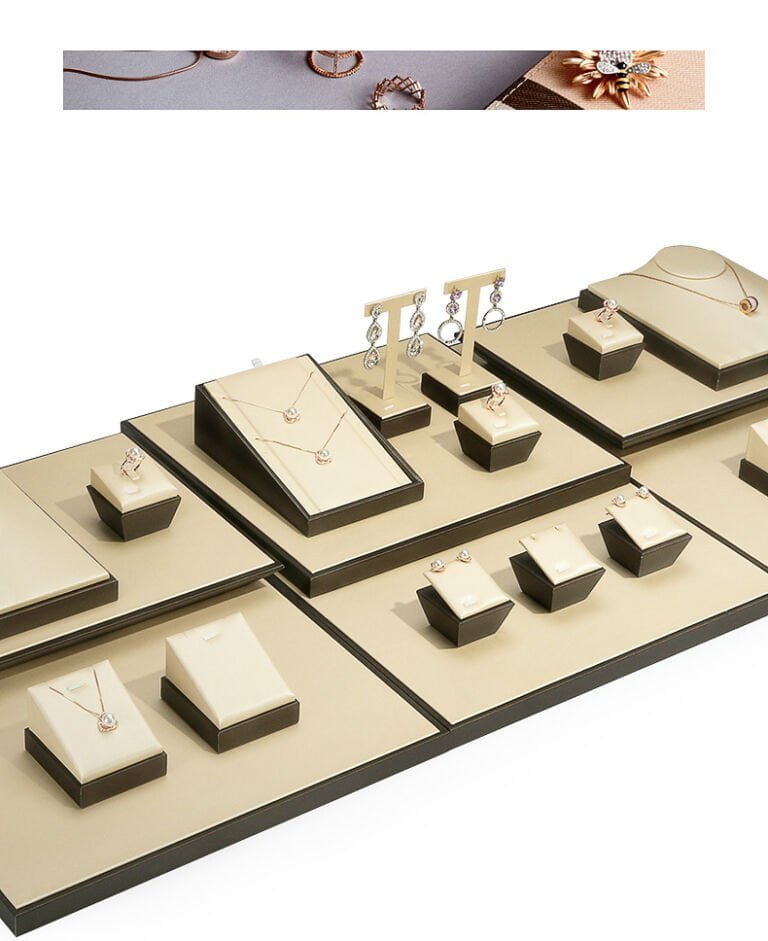 Jewelry Display Set Stand Beige & Microfiber DS047 - Barak Trading