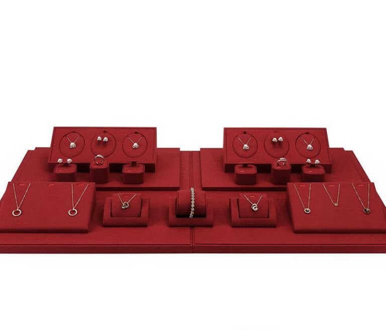 Jewelry Display Set Stand Red & Microfiber DS063 - Barak Trading