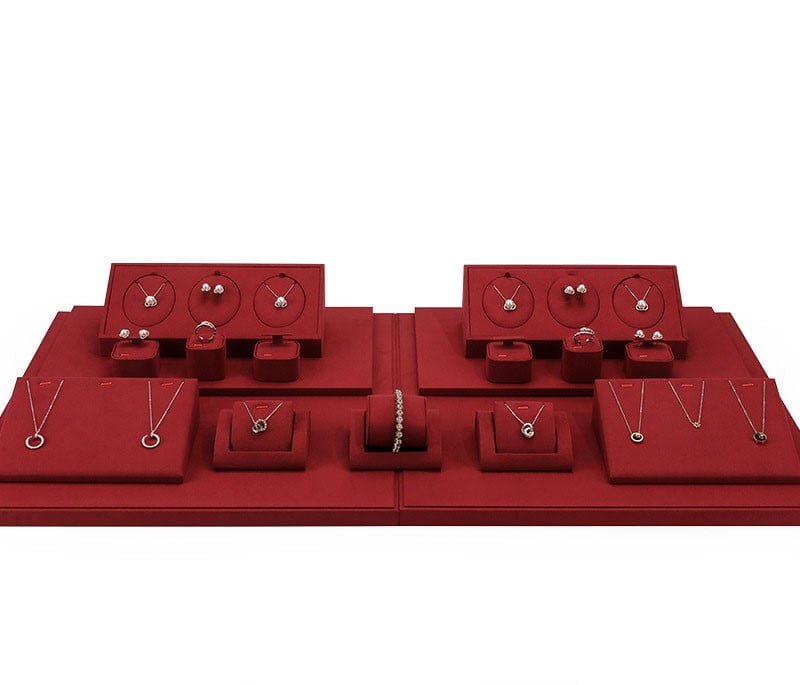 Jewelry Display Set Stand Red & Microfiber DS063 - Barak Trading