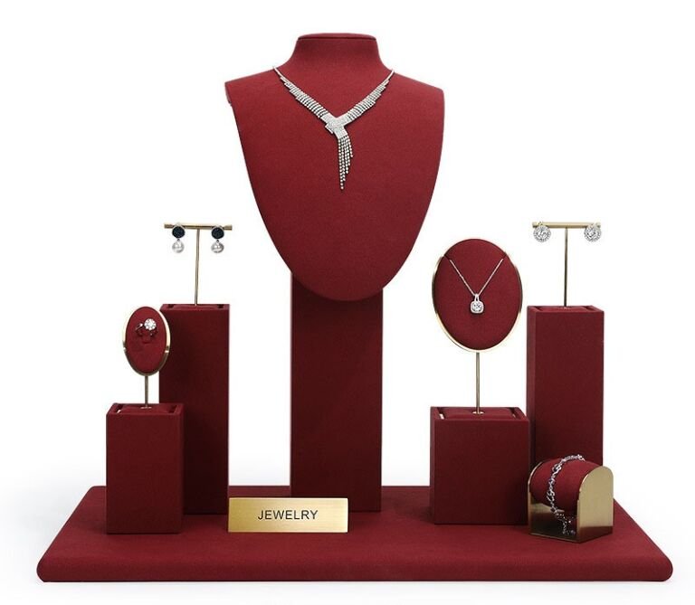 Jewelry Display Set Stand Red & Microfiber DS064 - Barak Trading