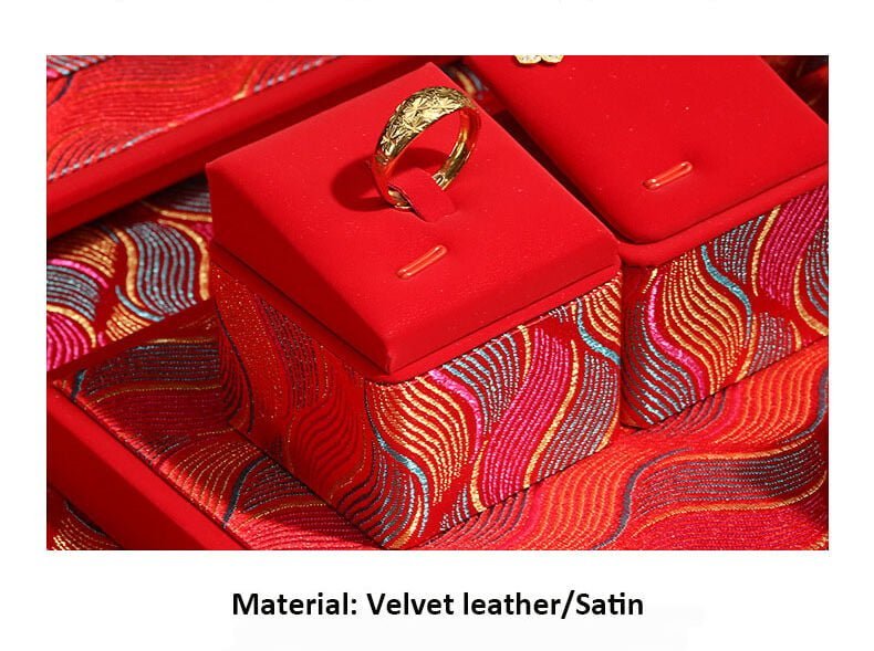 Jewelry Display Set Stand Red & Velvet Leather/Satin DS065 - Barak Trading