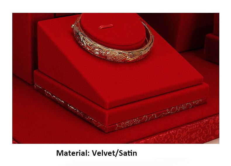 Jewelry Display Set Stand Red & Velvet/Satin DS066 - Barak Trading