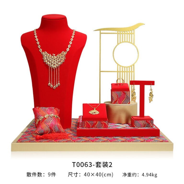 Jewelry Display Set Stand Red & Velvet/Satin DS067 - Barak Trading