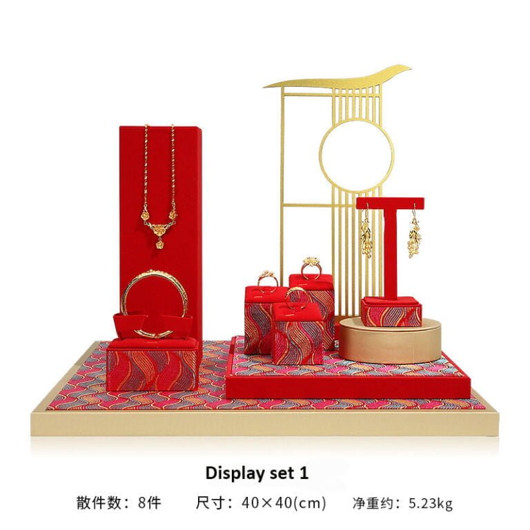 Jewelry Display Set Stand Red & Velvet/Satin DS067 - Barak Trading