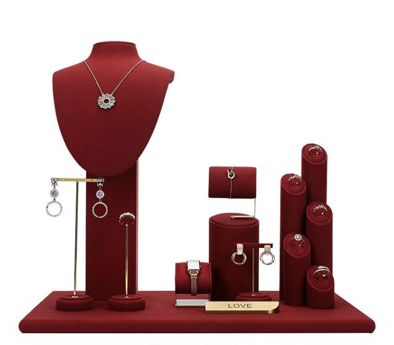 Jewelry Display Set Stand Red & Microfiber DS069 - Barak Trading