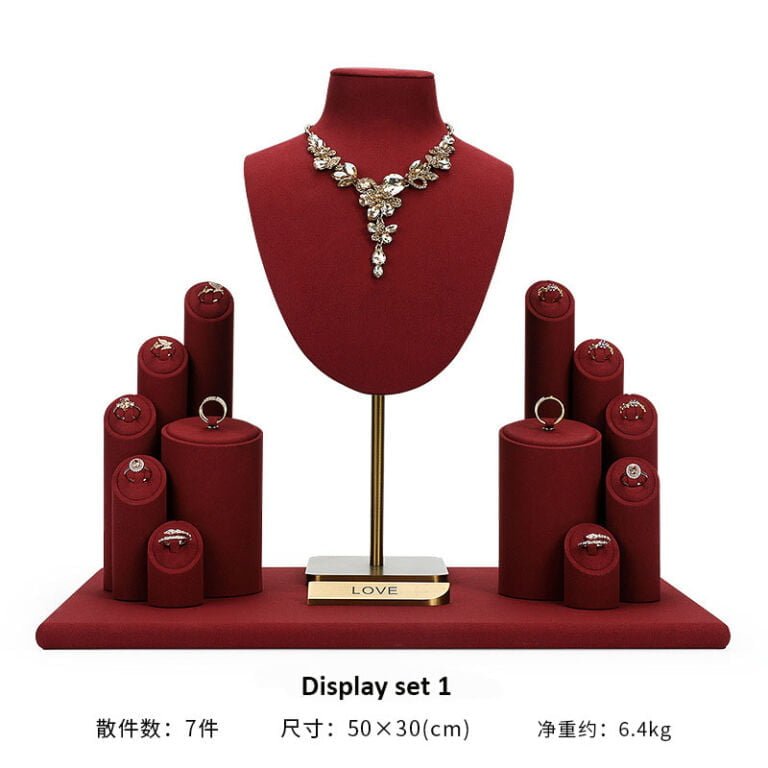 Jewelry Display Set Stand Red & Microfiber DS069 - Barak Trading