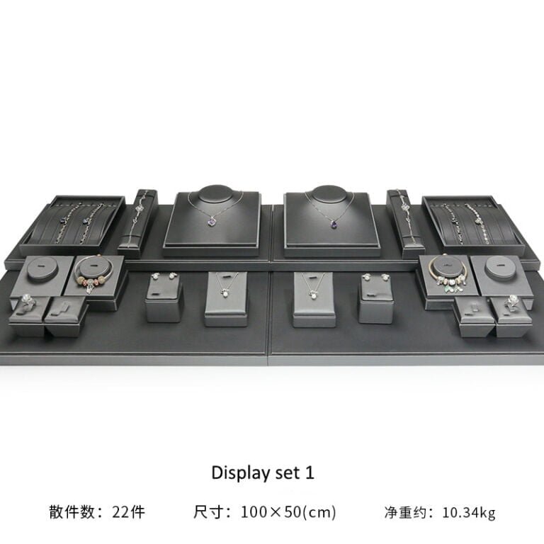 Jewelry Display Set Stand Grey & Pu-Leather DS091 - Barak Trading