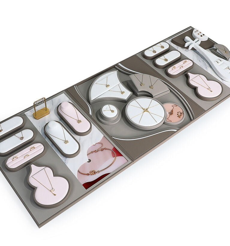 Jewelry Display Set Stand Grey & PU-Leather/Acrylic DS096 - Barak Trading