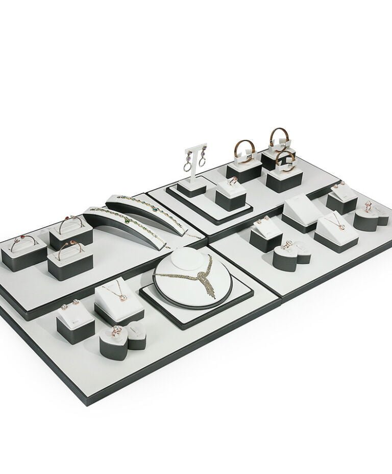 Jewelry Display Set Stand White & PU Leather DS129 - Barak Trading