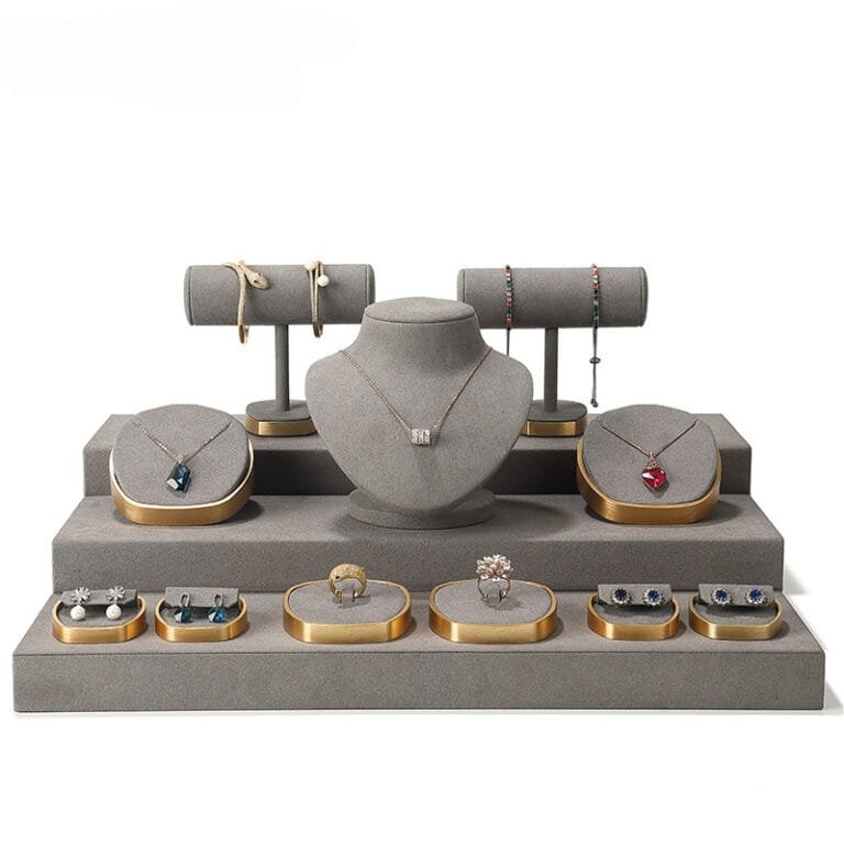 Jewelry Display Stand Set Grey Color & Microfiber/Metal Material DS134 ...