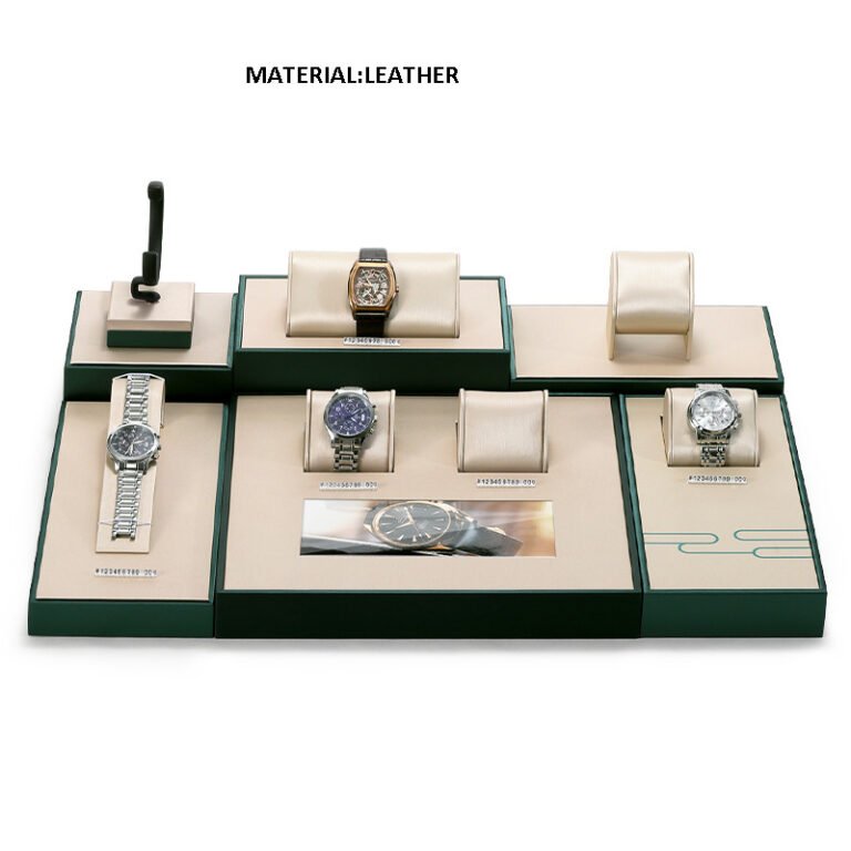 Watch Display Stand Set Green, Champagne Gold Color & Leather Material ...