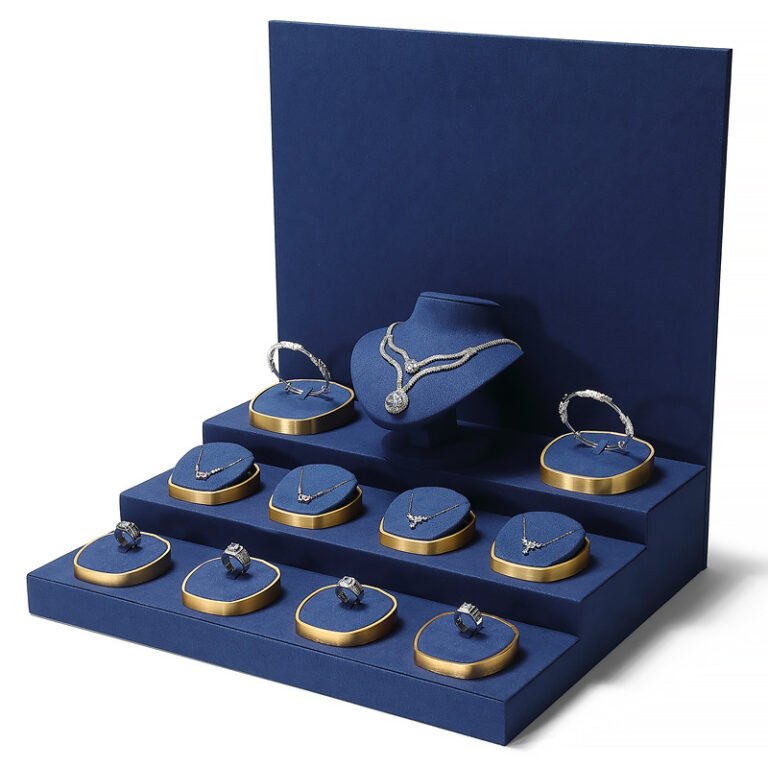 Jewelry Display Stand Set Blue Color & Microfiber, Metal Material DS140 ...