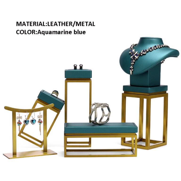 Jewelry Display Stand Set Aquamarine Blue Color & Leather, Metal ...