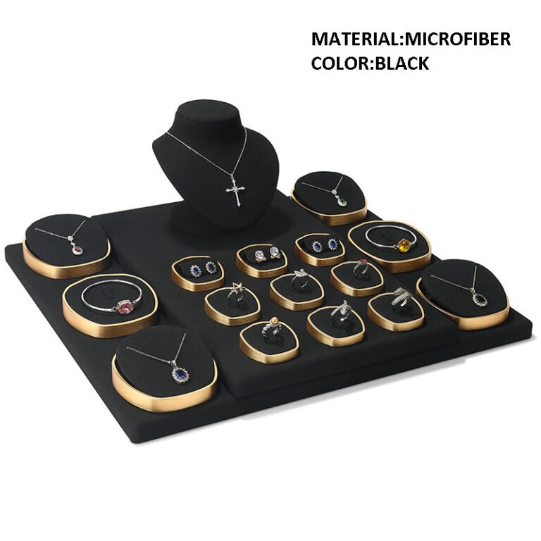 Jewelry Display Stand Set Black Color & Microfiber, Metal Material ...