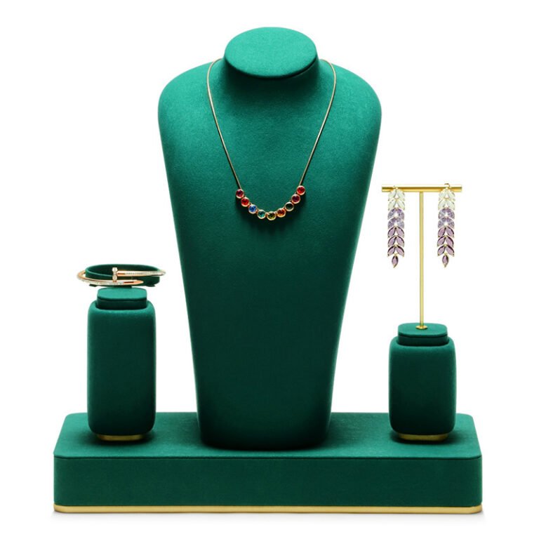 Jewelry Display Stand Set Green Color & Microfiber, Metal Material ...