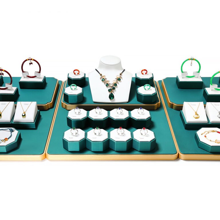 Jewelry Display Stand Set White, Green Color & Leather Material DS147 ...