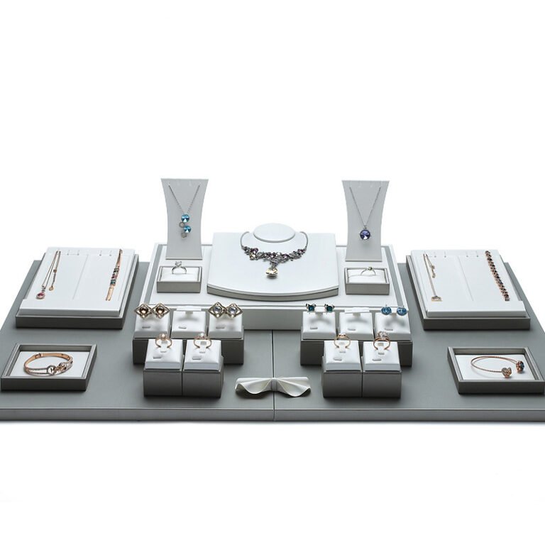 Jewelry Display Stand Set White, Silver Color & Leather Material DS146 ...