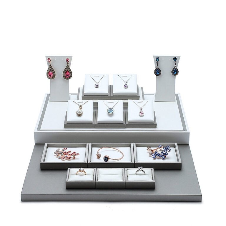 Jewelry Display Stand Set White, Silver Color & Leather Material DS146 ...